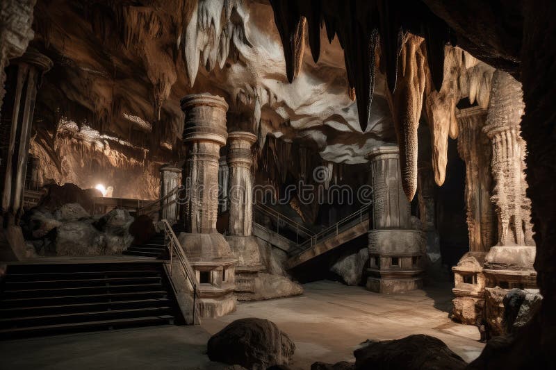 Cave with Tall, Imposing Columns and Intricate Formations Stock Photo ...