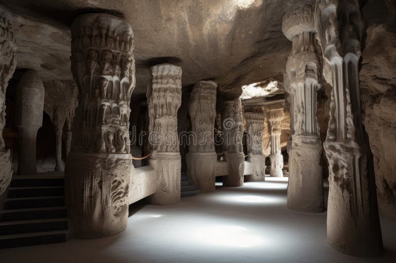 Cave with Tall, Imposing Columns and Intricate Formations Stock ...