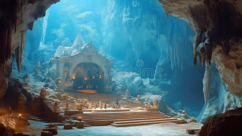 Cave Temple, Ethereal Light, Steps, Fantasy, Background Stock Image ...