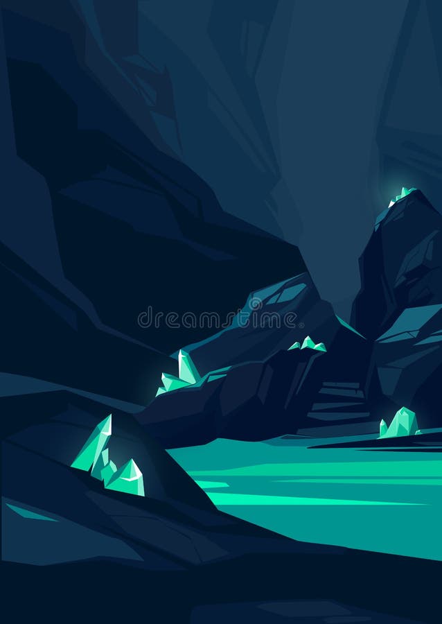 Cave with Turquoise Crystals. Stock Vector - Illustration of portrait ...