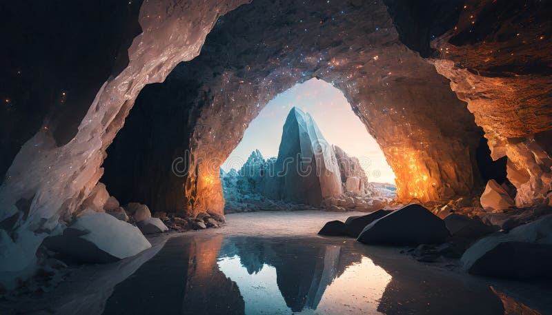 Cave view stock illustration. Illustration of rock, stalagmite - 308706785