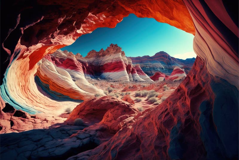 A Cave with a View of the Mountains and the Sky from Inside it Stock ...
