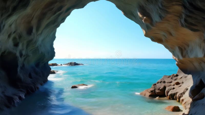 Cave with a View of the Ocean from Inside Stock Video - Video of water ...
