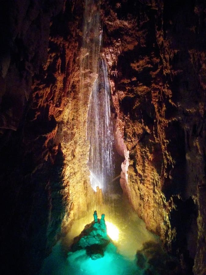 Cave water fall stock photo. Image of fall, cave, water - 95861260