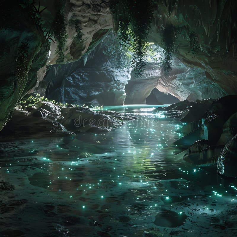 Cave Water Lightning Structure and Its Beauty with Light Effects. Stock ...