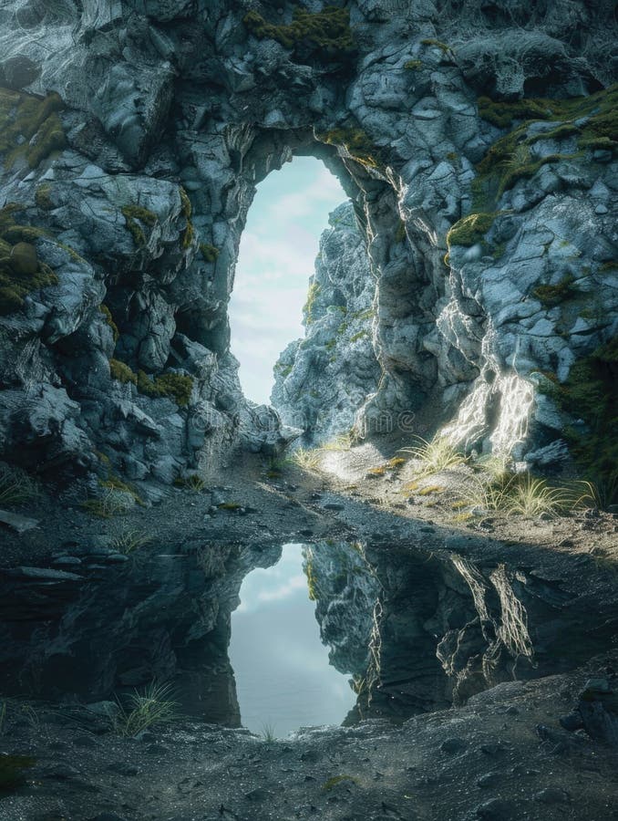 Cave with water reflection stock image. Image of relaxation - 384086909