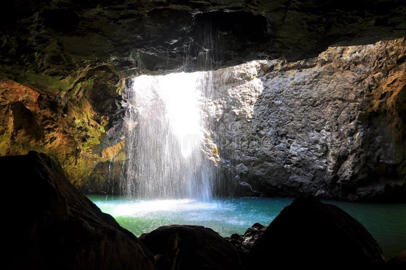 Cave Waterfall stock photo. Image of flow, nature, water - 20546188