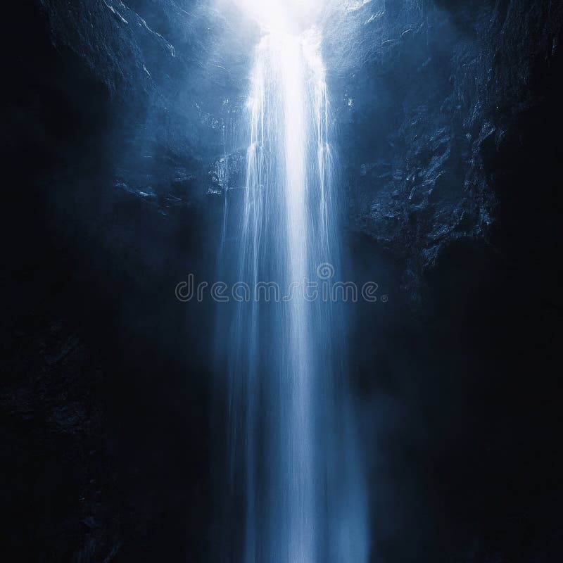 Cave Waterfall - Majestic Waterfalls in a Dark Cave Stock Illustration ...