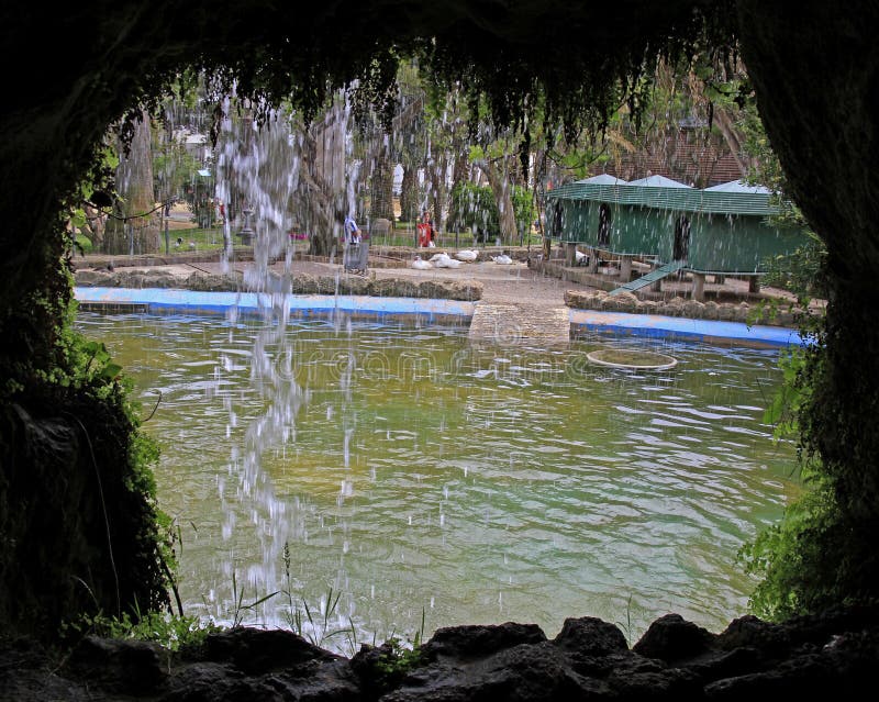 Cave and Waterfall in Parque Genoves, Cadiz Editorial Photo - Image of ...