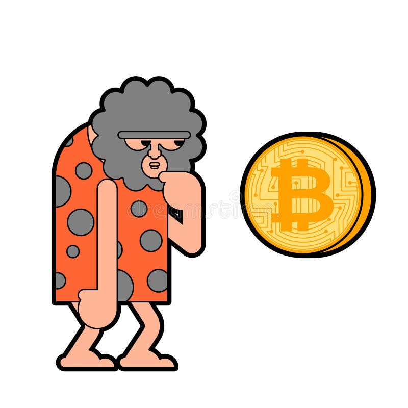 Caveman and Bitcoin. Prehistoric Man and Cryptocurrency Stock Vector ...