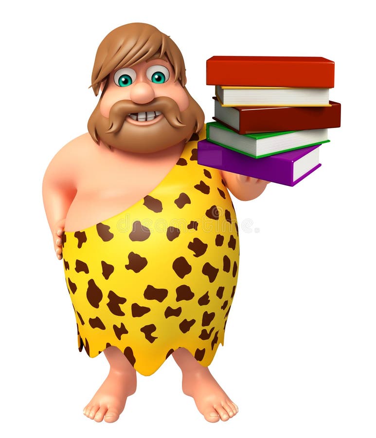 Caveman with Book Shelves stock illustration. Illustration of male ...