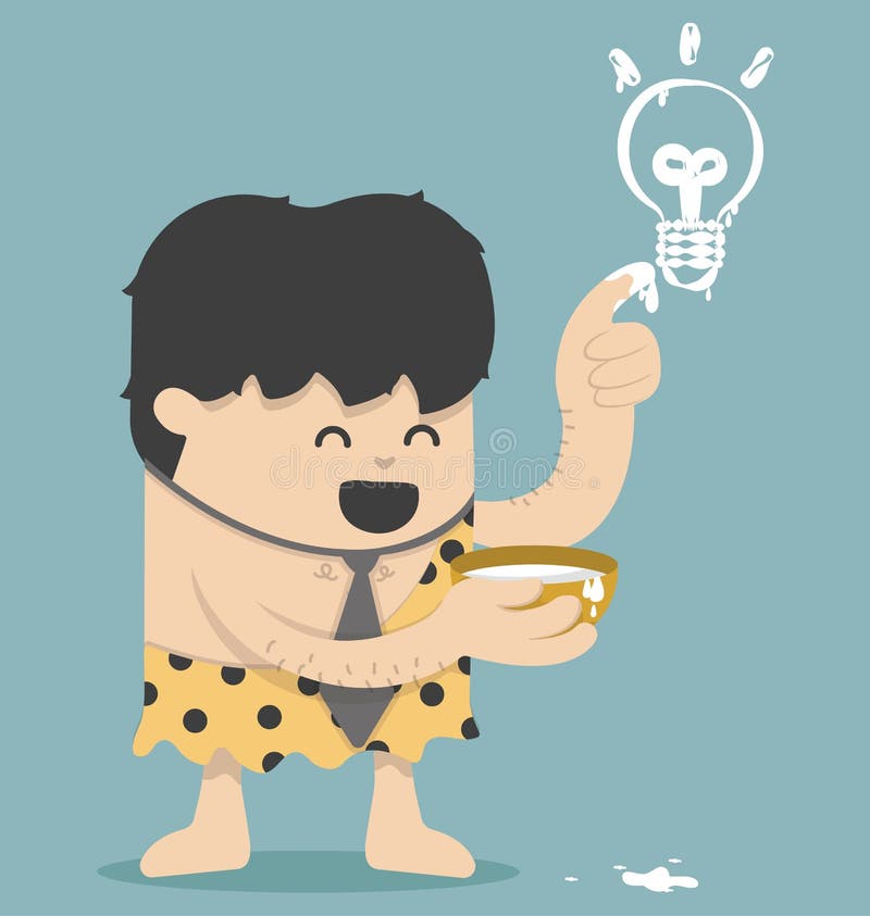 Caveman and technology stock illustration. Illustration of cave - 15494159