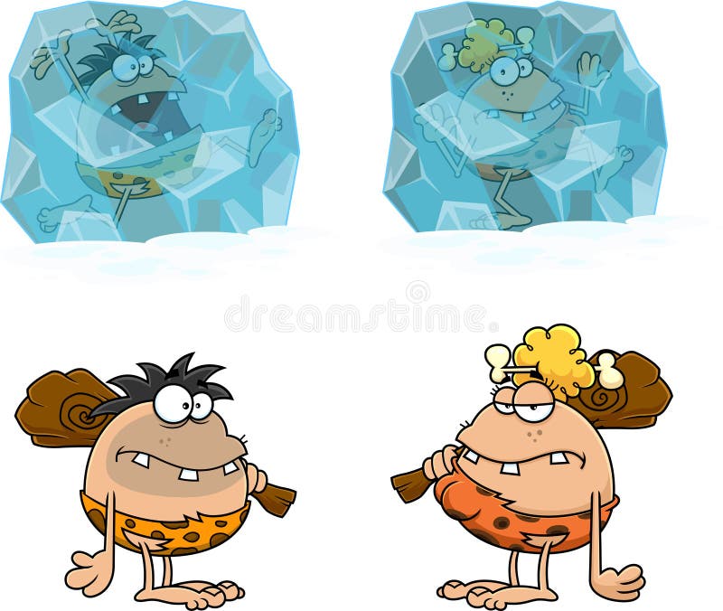 Caveman Cartoon Characters. Vector Hand Drawn Collection Set Stock ...