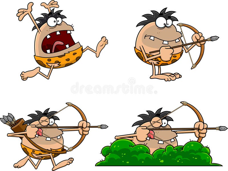 Caveman Cartoon Characters. Vector Hand Drawn Collection Set Stock ...