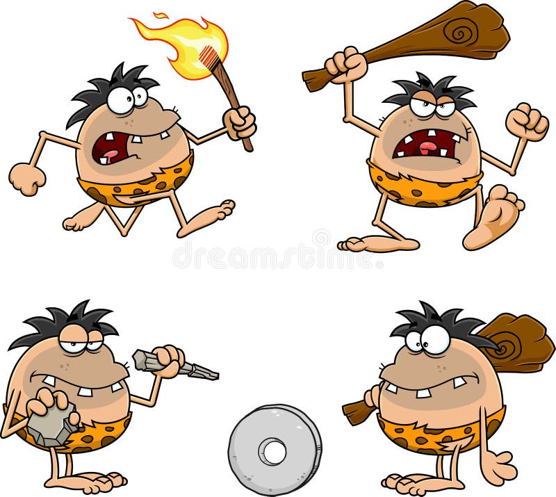 Caveman Cartoon Characters. Vector Hand Drawn Collection Set Stock ...