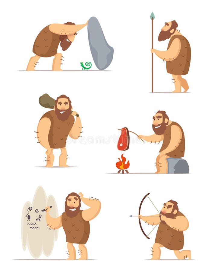 Caveman and Different Action Poses Stock Vector - Illustration of ...
