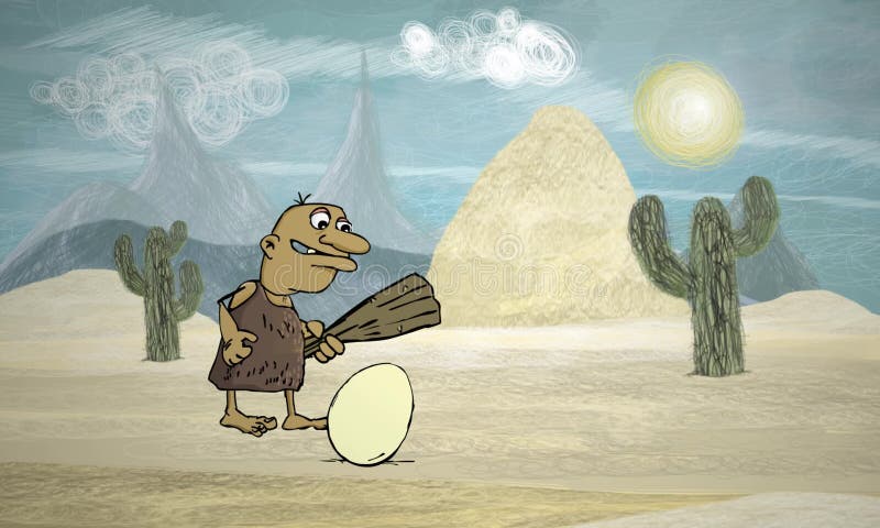 Caveman Surprised To Find a Laptop Stock Illustration - Illustration of ...