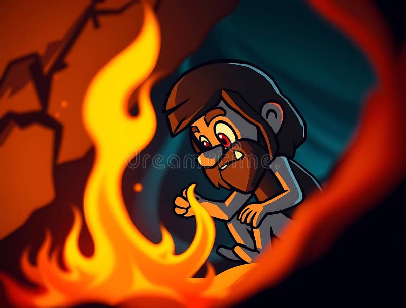Caveman Firelight with Prehistoric Scene Stock Illustration ...