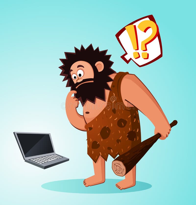 Caveman Worshiping a Laptop Stock Vector - Illustration of club, abide ...