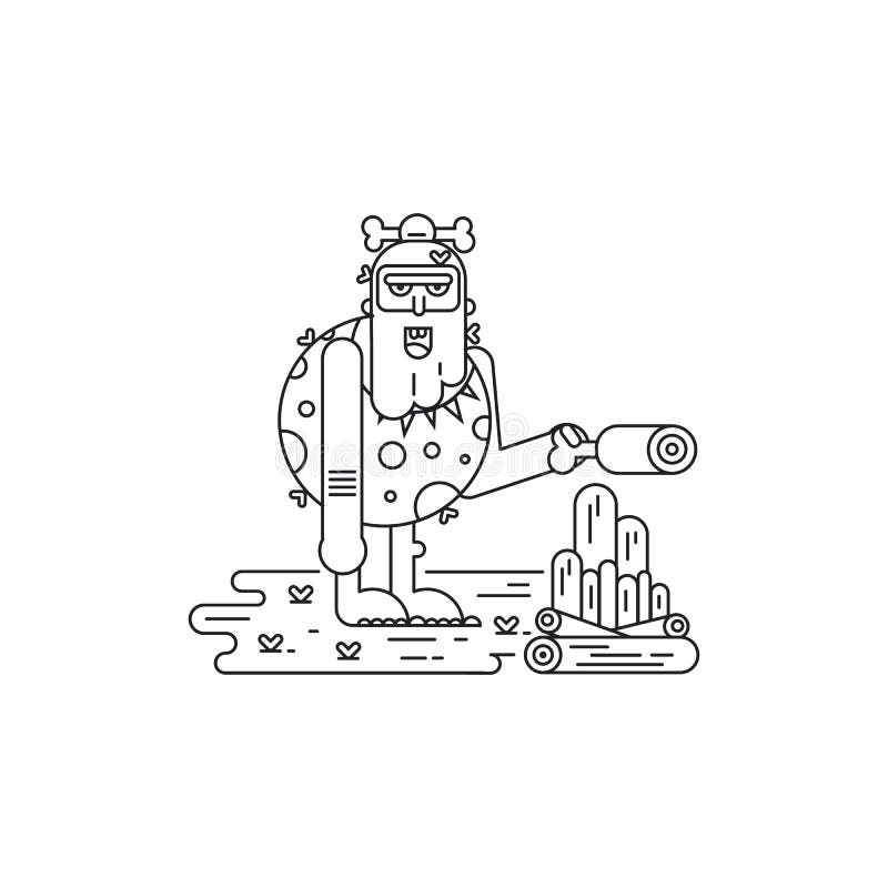 Caveman Line Art Illustration Isolated on White Stock Vector ...
