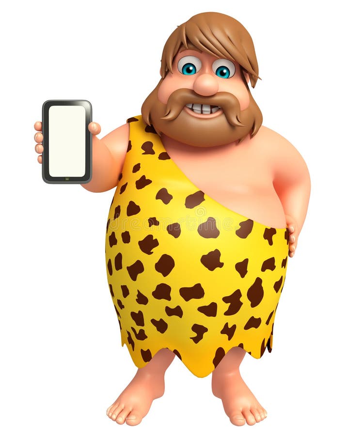 3d Caveman With A Mobile Phone Stock Illustration - Illustration of ...