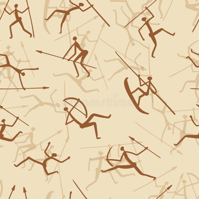 Caveman Pattern. Vector Seamless Background with Prehistoric Period ...