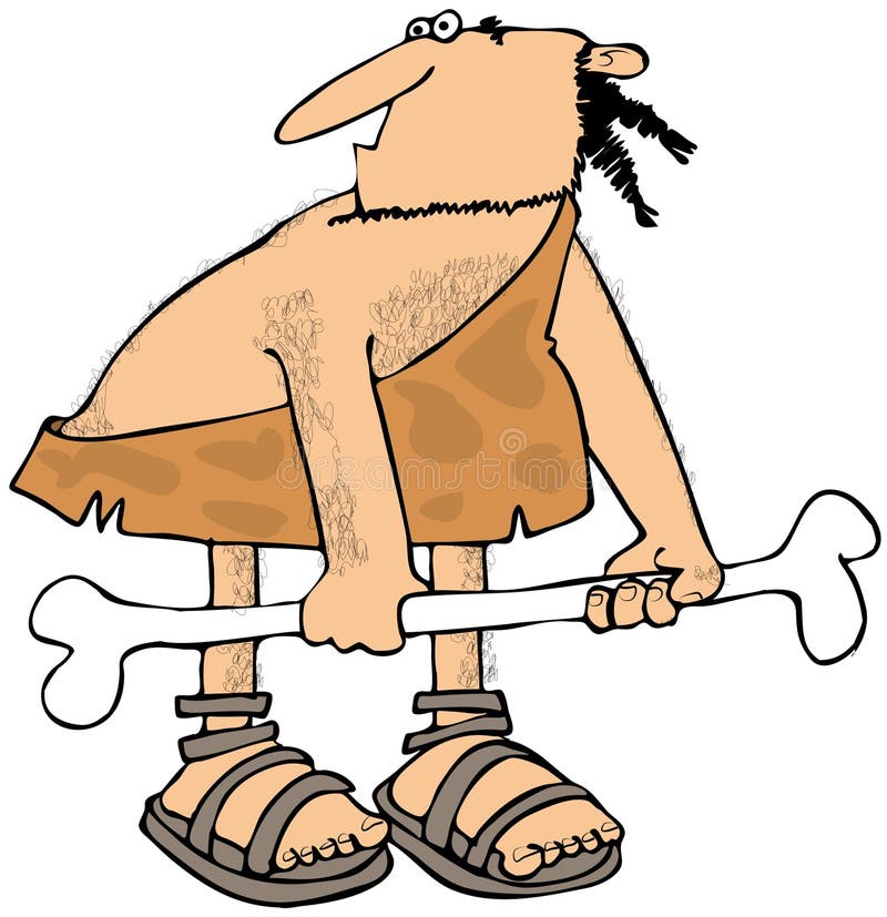 Caveman Picking Up a Giant Bone Stock Illustration - Illustration of ...