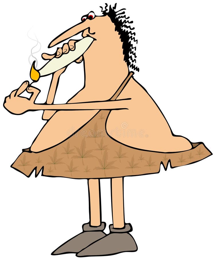 Caveman smoking a joint stock illustration. Illustration of animal ...
