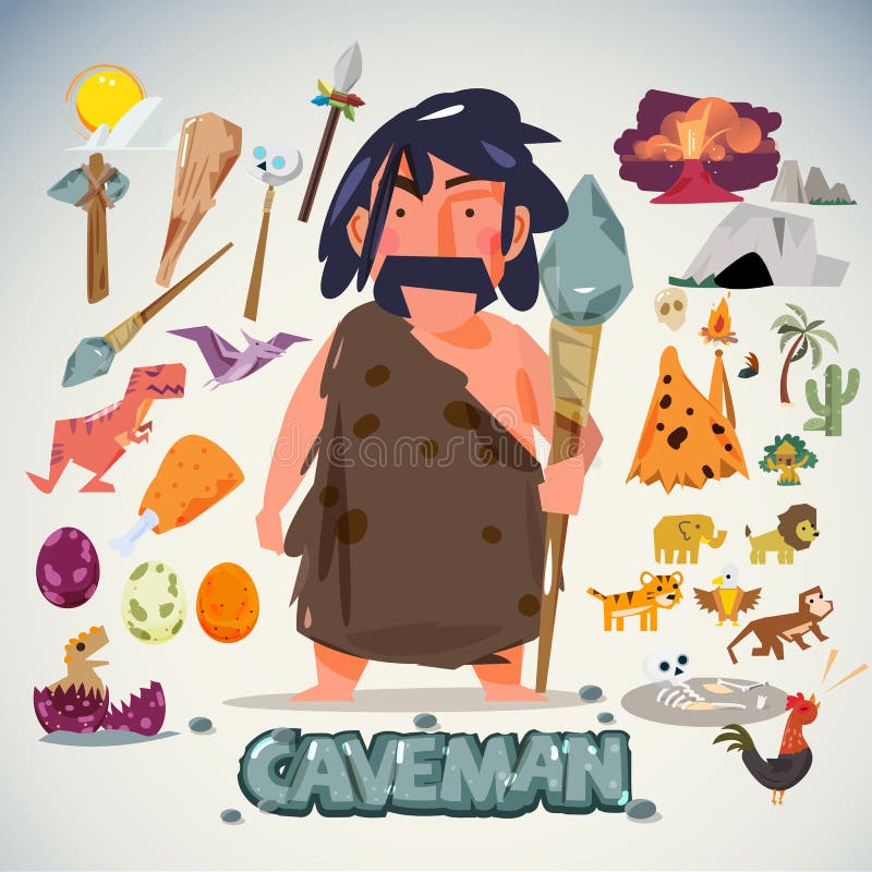 Caveman with Tool, Weapon and Element. Character Design Stock ...