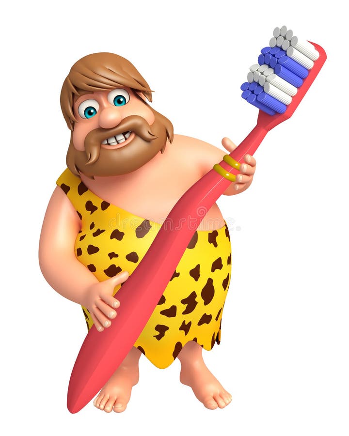 Caveman with Tooth brush stock illustration. Illustration of primitive ...