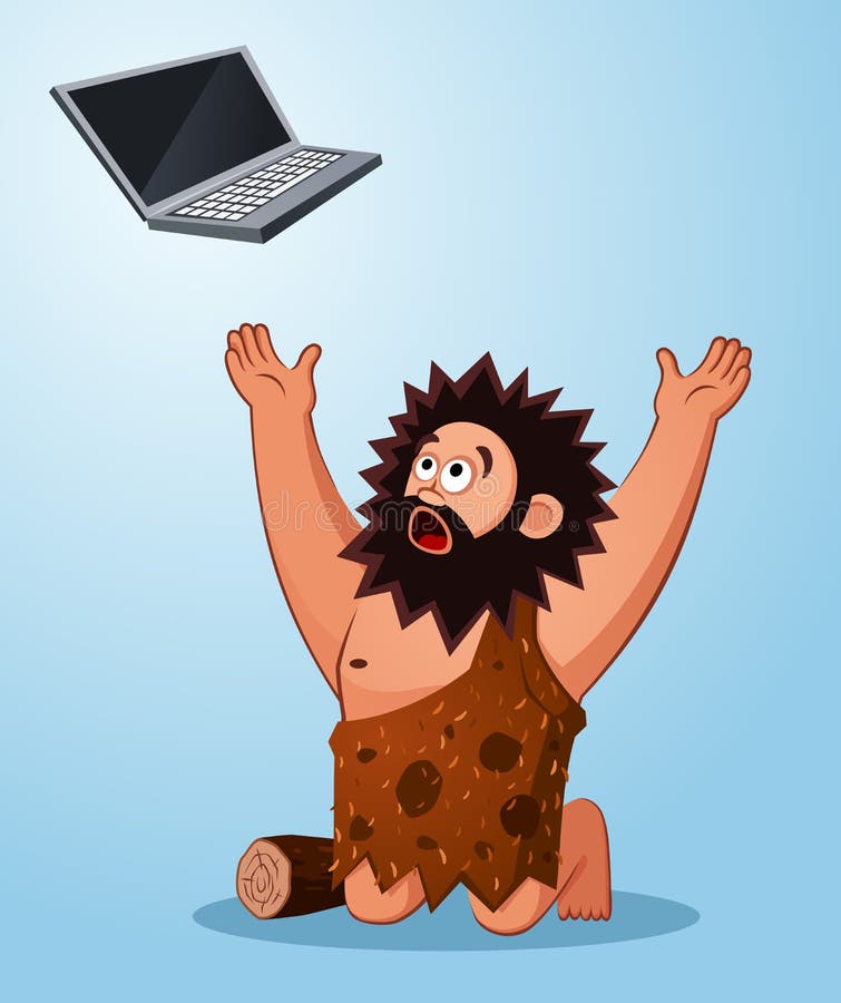 Caveman Worshiping a Laptop Stock Vector - Illustration of club, abide ...