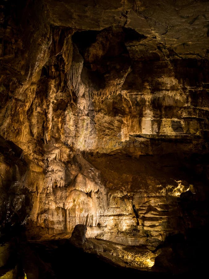 Cavern with Calcite Formations Stock Image - Image of natural, column ...