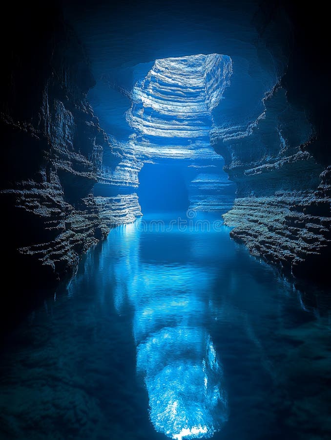 A Cavern with Water Reflecting Light from Above Creating a Serene and ...