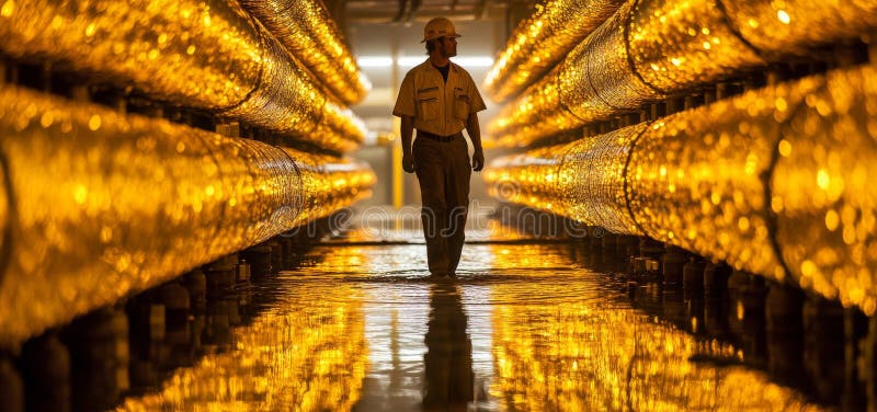 In a Cavernous Underground Manufacturing Facility, an Industrial ...