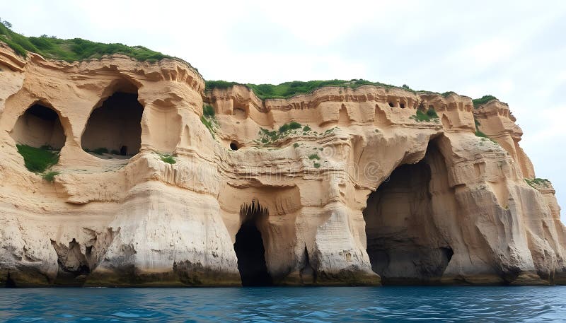 Caves in a Cliffside, Representing Natural Caves, Geological Formations ...