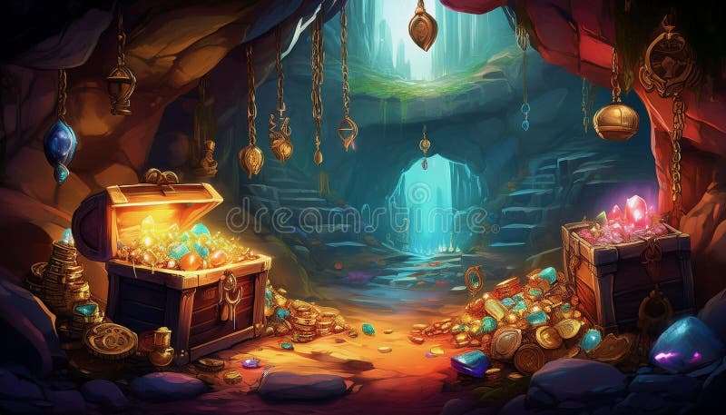 Caves full of treasure stock illustration. Illustration of cartoon ...