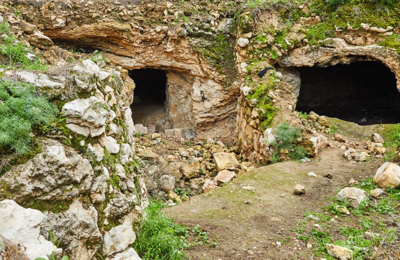 Caves in Stone Covered with Moss and Grass, in the South of Israel in ...