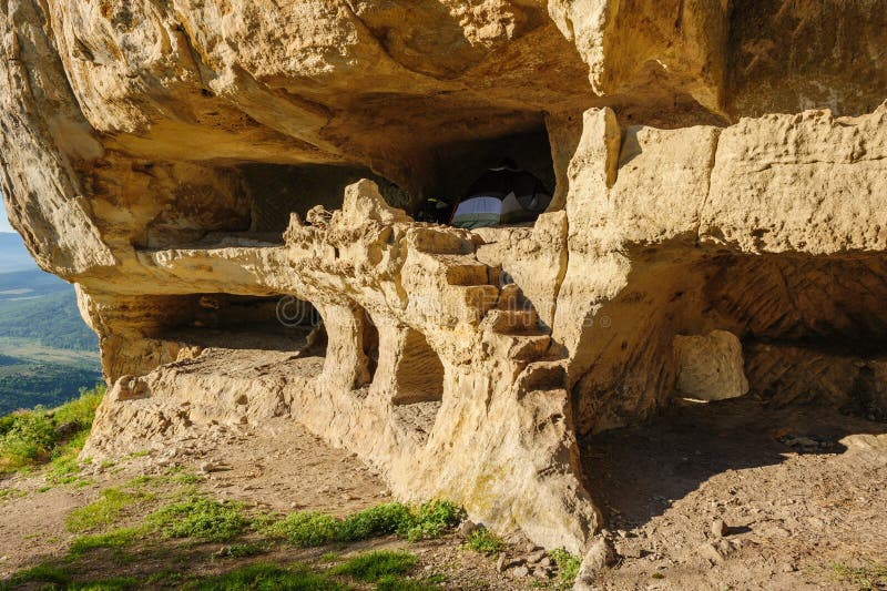 Caves at Tepe Kermen, Crimea Stock Image - Image of morning, cave: 36198609