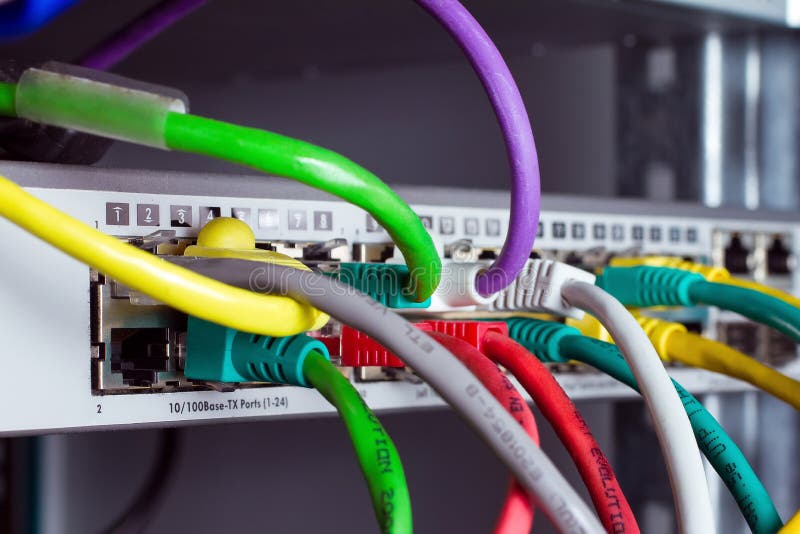 Cavi Di Rete Colorati Collegati a Switch Immagine Stock - Immagine di ...