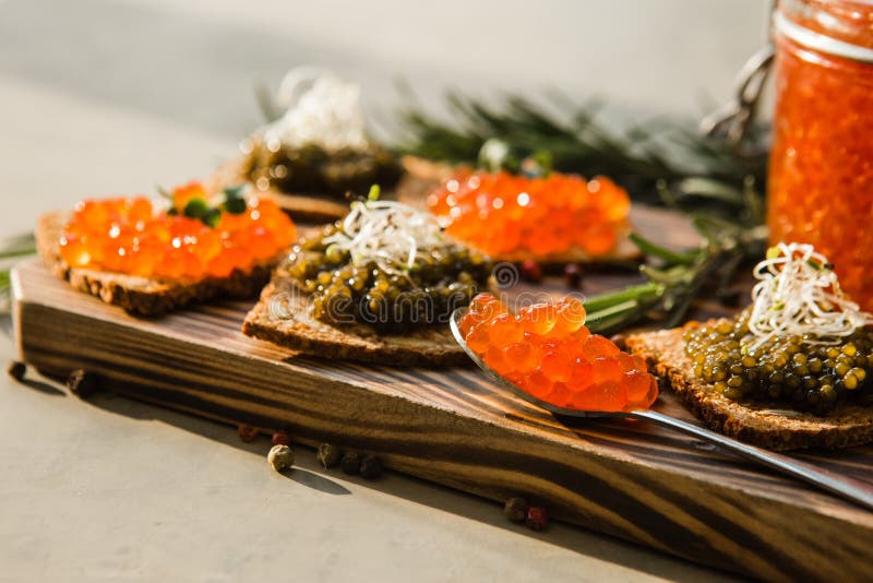 Caviar, Pike Caviar and Black Caviar for a Snack Stock Photo - Image of ...