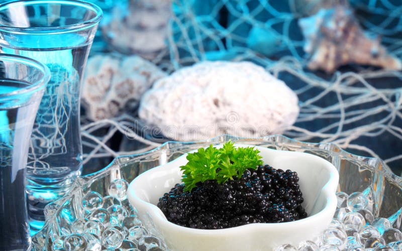 Caviar and Vodka in Fish Restaurant Stock Photo - Image of caviar, nets ...