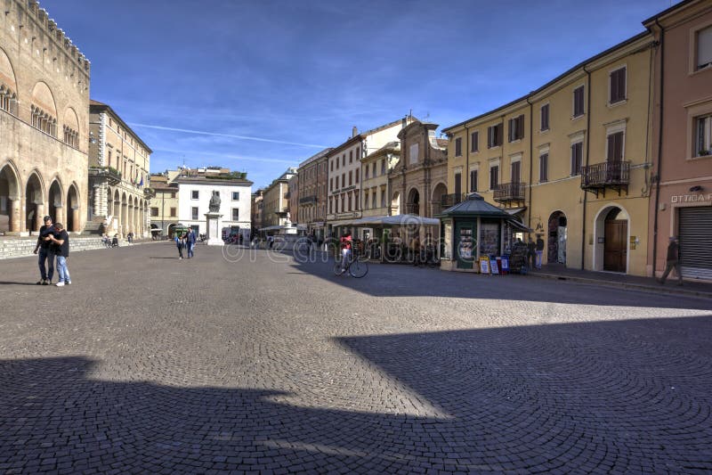 Cavour Square at Night in Rimini, Italy. Editorial Stock Photo - Image ...