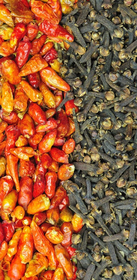 Cayenne Peppers and Cloves stock image. Image of side - 18730759