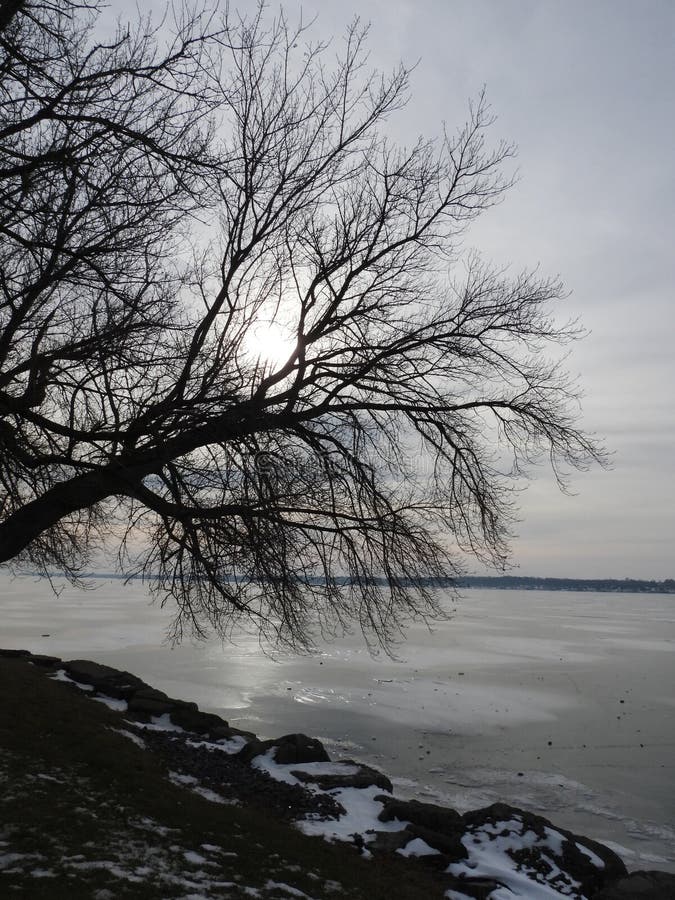 Cayuga Lake at Harris Park during Cloudy, Dark Winter Afternoon Stock ...