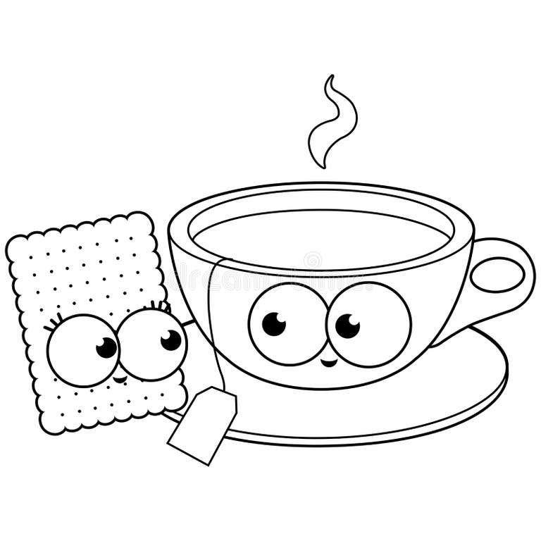 Tea and Cookie Characters. Cartoon Breakfast Characters, Cup of Tea and ...
