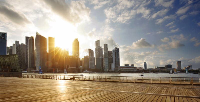 CBD of Singapore at sunset stock image. Image of bridge - 50610381