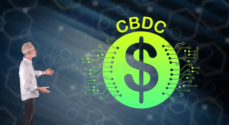 A Cbdc Concept Explained by a Businessman on a Wall Screen Stock Image ...