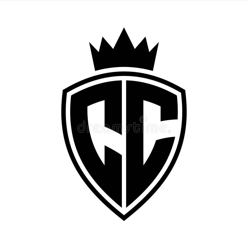 CC Letter Monogram Shield and Crown Outline Shape with Black and White ...