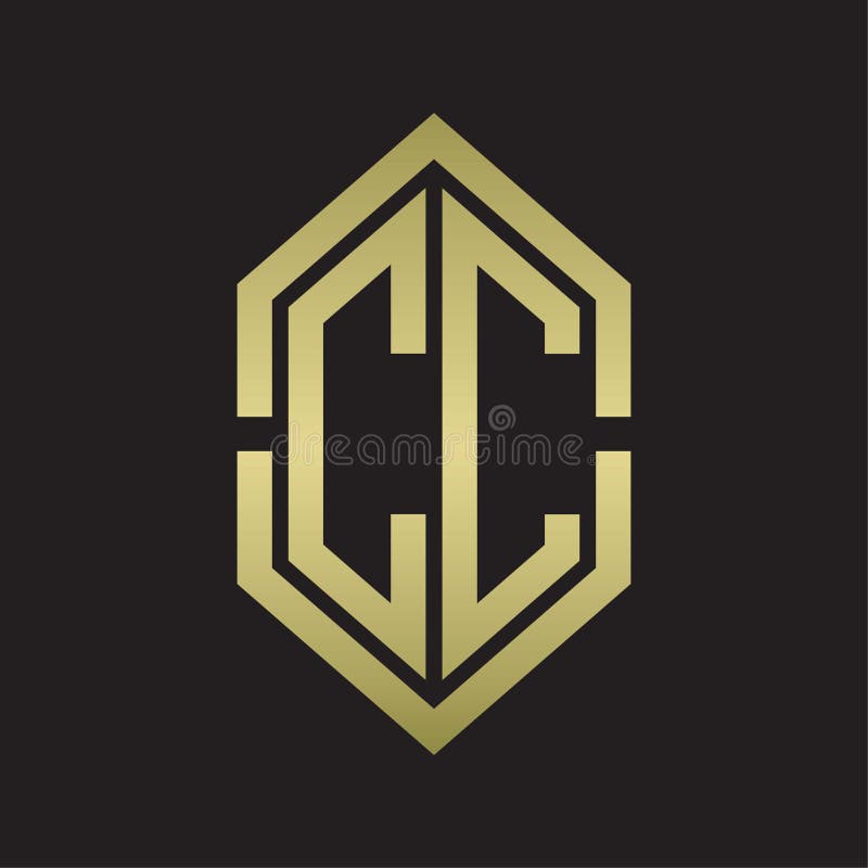CC Logo Monogram with Hexagon Shape and Outline Slice Style with Gold ...