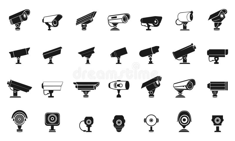 CC Tv Camera Icons Set. Security Camera Silhouettes. Different Angles ...